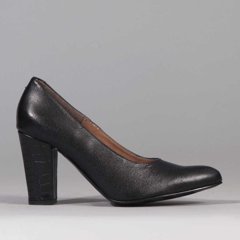 Pointed Court Shoes with Block High Heel in Black - Froggie | Leather ...