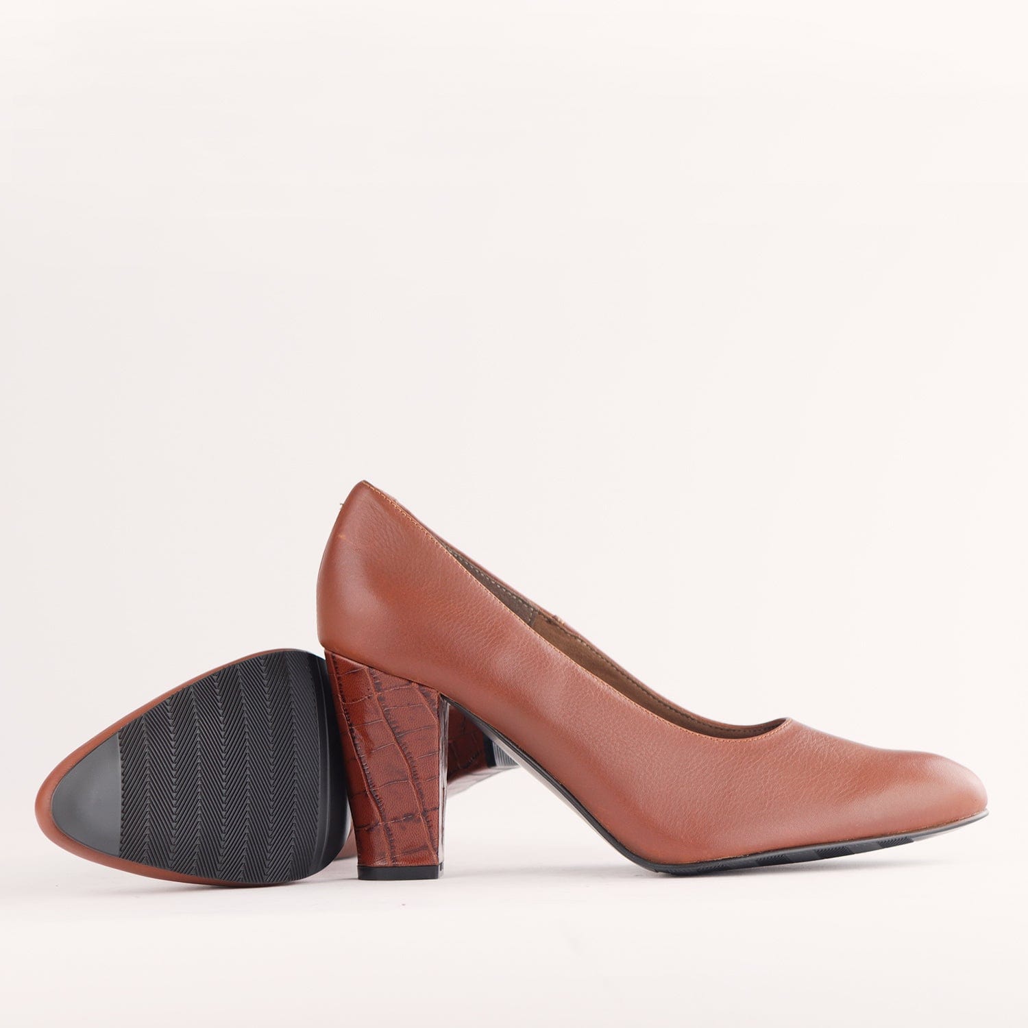 Pointed Court Shoes with Block High Heel in Chestnut - Froggie ...